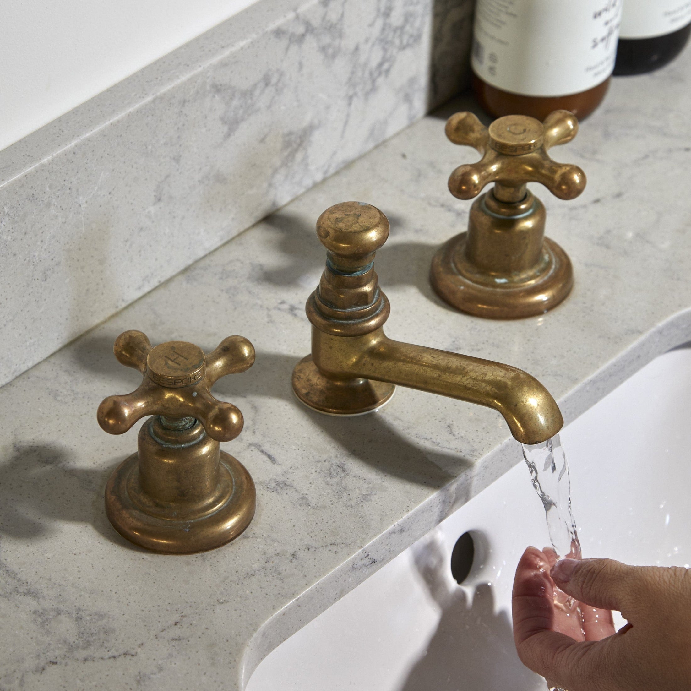 BT17 Three-hole, deck-mounted basin tap solid brass – Francone Bespoke Taps